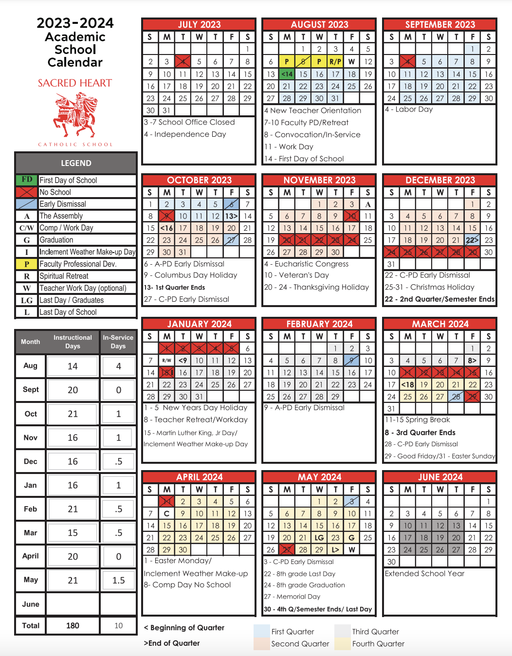 Yearly Calendar - Sacred Heart Catholic School
